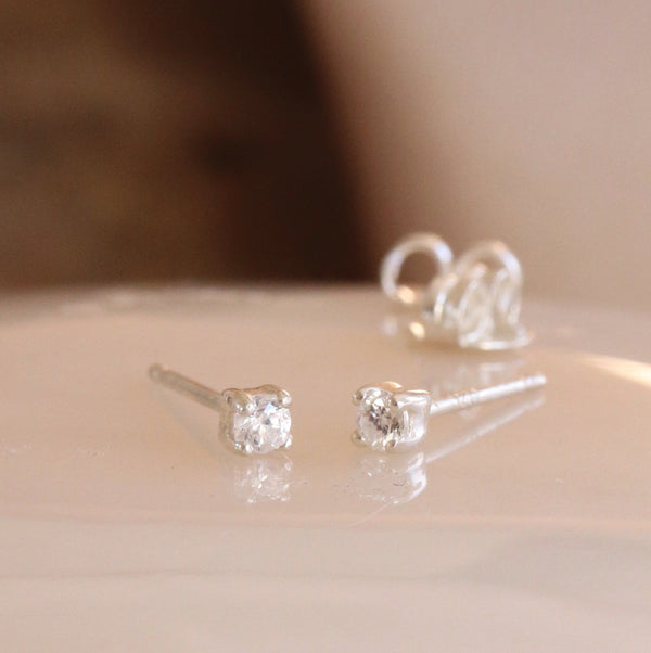 MINI LOVE SOLITAIRE STUDS - CUBIC ZIRCONIA & SILVER - SO PRETTY CARA COTTER